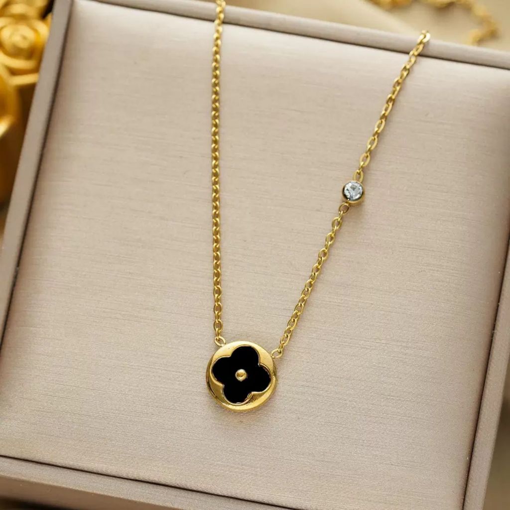 Colar de aço titânio 18k estilo coreano novo, com quatro folhas e ...