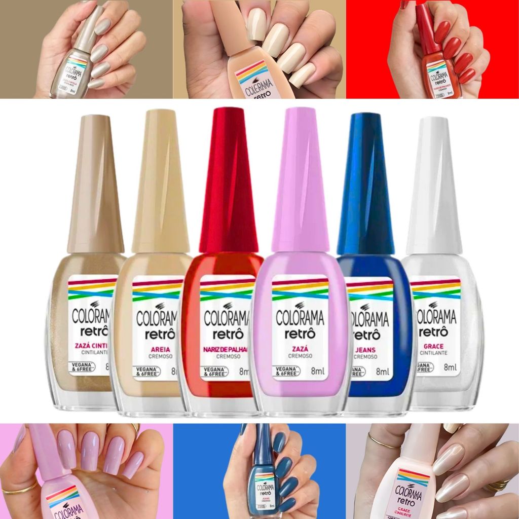Kit 6 Esmaltes Colorama Retrô Zazá Jeans Nariz de Palhaço, Grace Areia ...