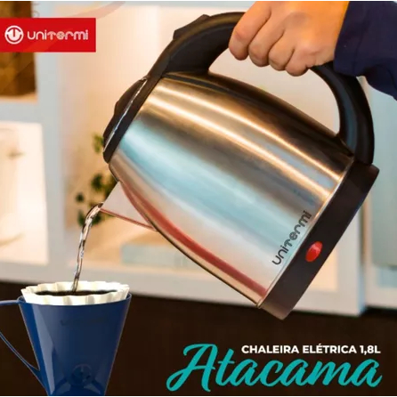Chaleira Elétrica Unitermi Inox 1.8 Litros Térmica desligamento automático | Shopee Brasil