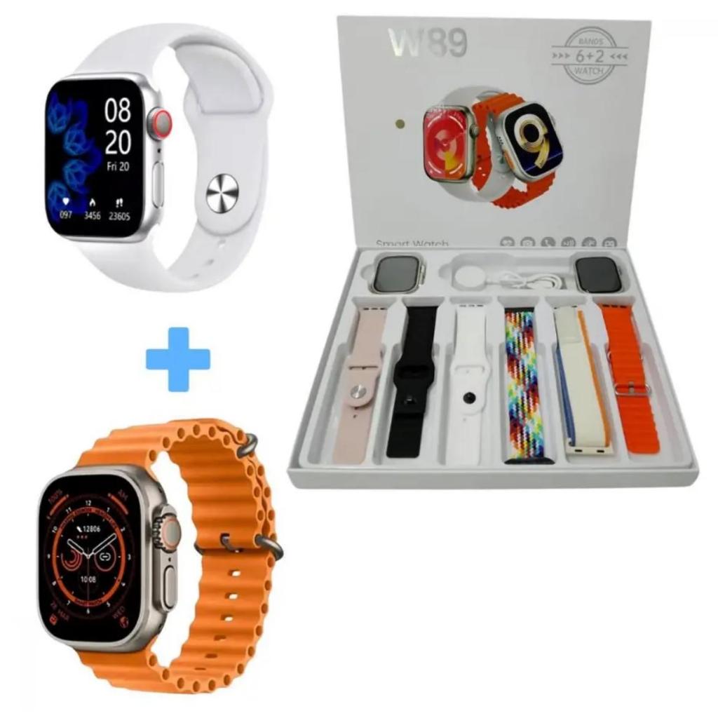 Kit Relógio Inteligente Smartwatch 2 Relógios 6 Pulseiras W89 Series 9 ...