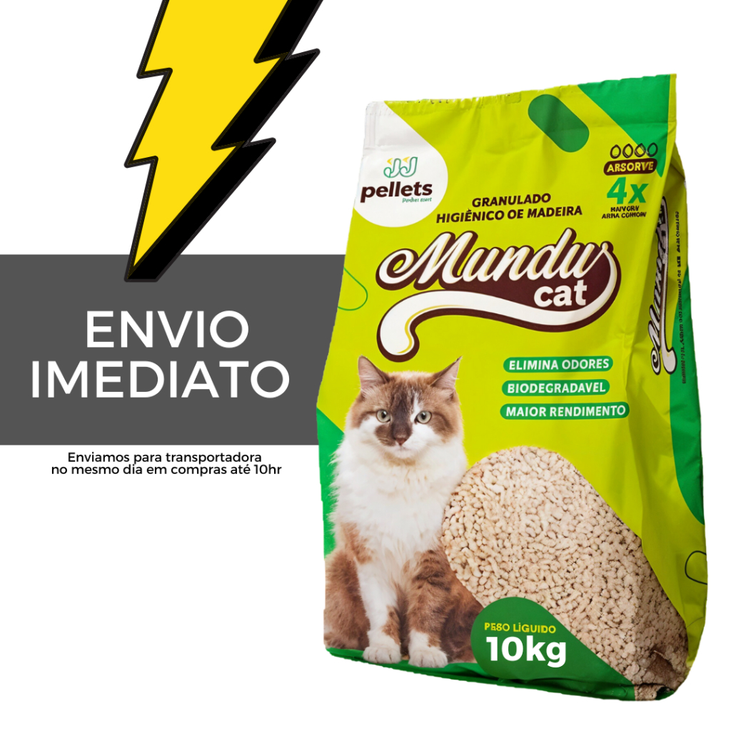 Granulado Madeira Mundus Cat 10kg Absorvente E Sem Cheiro Envio