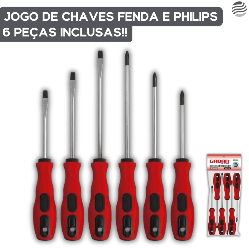 Kit Chave Philips e Fenda Jogo Com 6 Peças Ponta Imantada Profissional ...