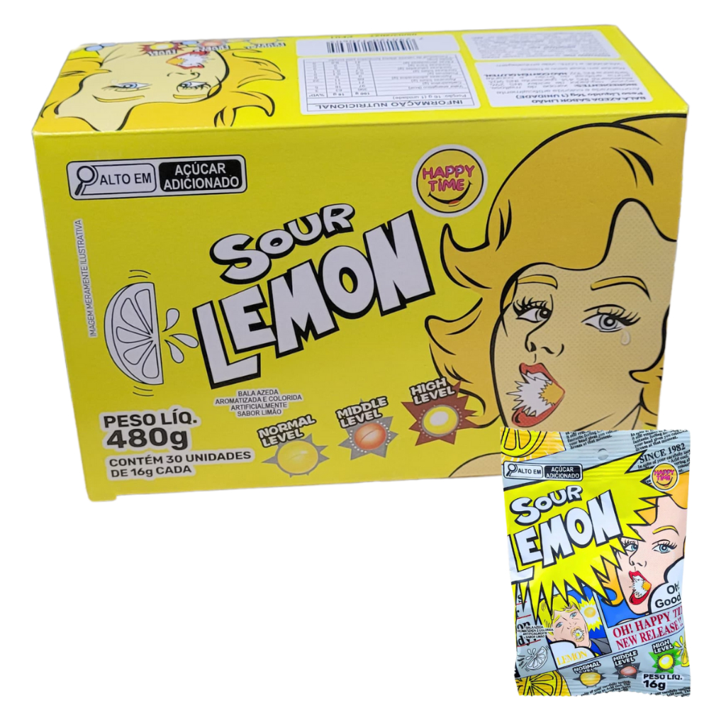 30 Bala Super Azeda Sour Lemon Limao Happy Time 16g | Shopee Brasil