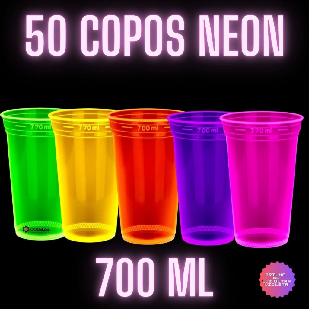 50 Unidades Copos Liso Neon Drink Adega Festa 700ML | Shopee Brasil