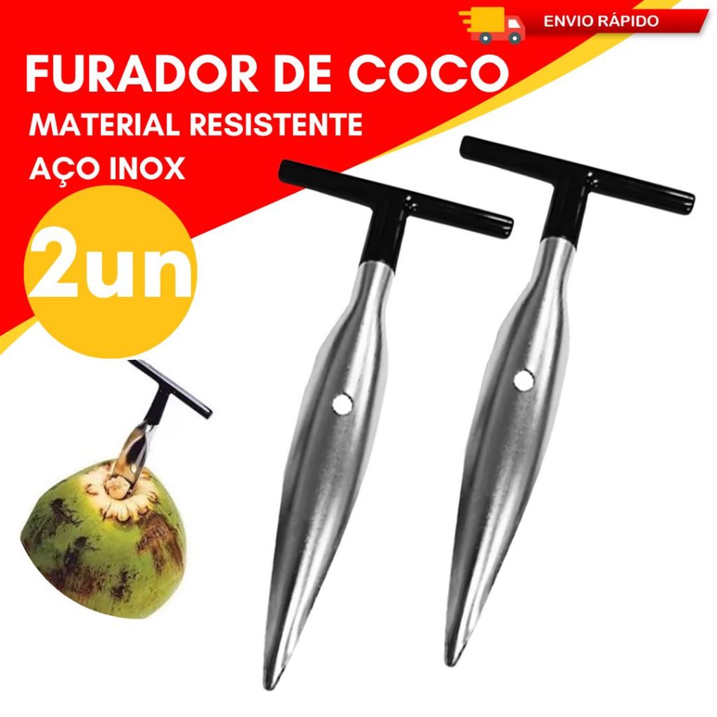 Kit 2 Furador Abridor de Coco Aço Inox Fura Coco Praia Casa Bar ...