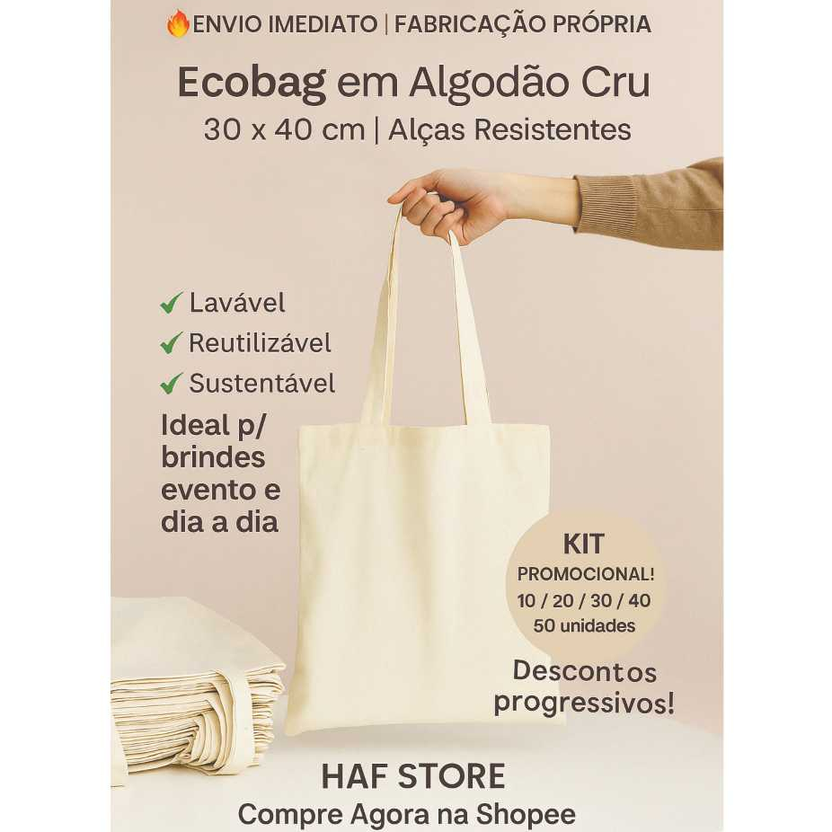 Sacola Ecobag Algodão 30x40 Bolsa Ecológica Crû Reutilizável Sustentável | Shopee Brasil