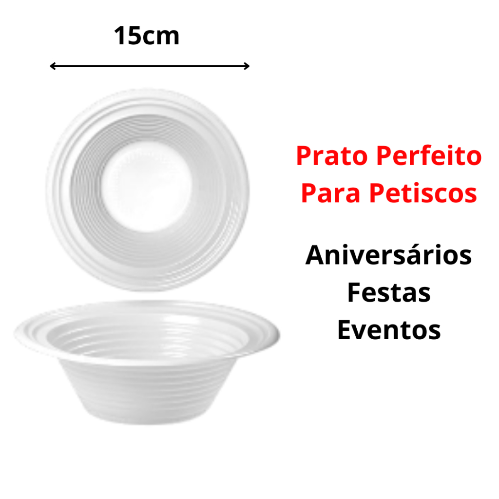 Kit Pratinho Descartável 15cm Plástico Fundo Petiscos Eventos Festas ...