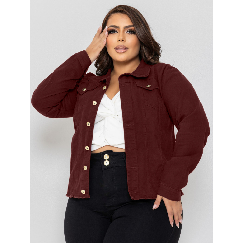 Jaqueta Jeans Plus Size Feminina com Lycra | Shopee Brasil