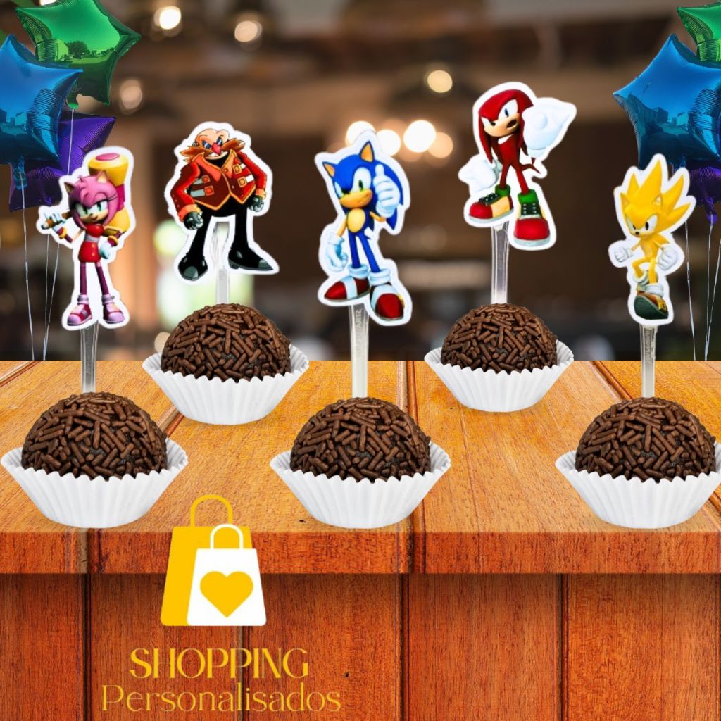 50 Tags Toppers P/ Docinho Sonic para festa, brigadeiro beijinho ...