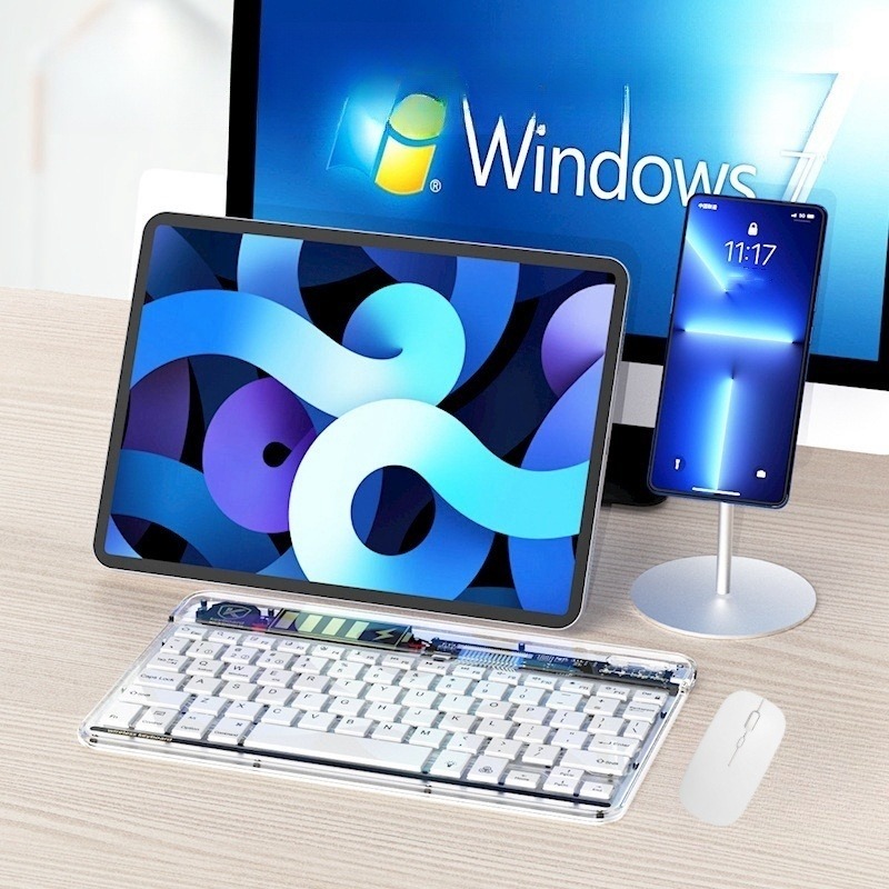 Teclado Mouse Bluetooth 53 RGB Transparente Sem Fio para PC iPhone ...