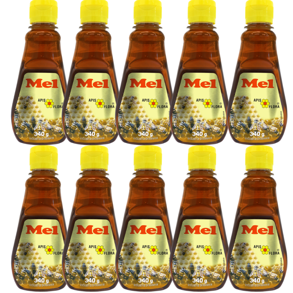 Kit 10 Un Mel Puro De Abelha Apis Flora Natural Saudável Bisnaga 340g ...
