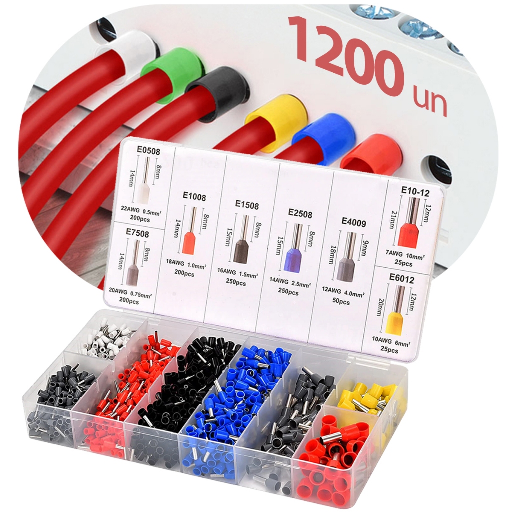 Kit 1200 Terminais Elétricos Tubular Conector Ilhós Pre Isolado Para ...