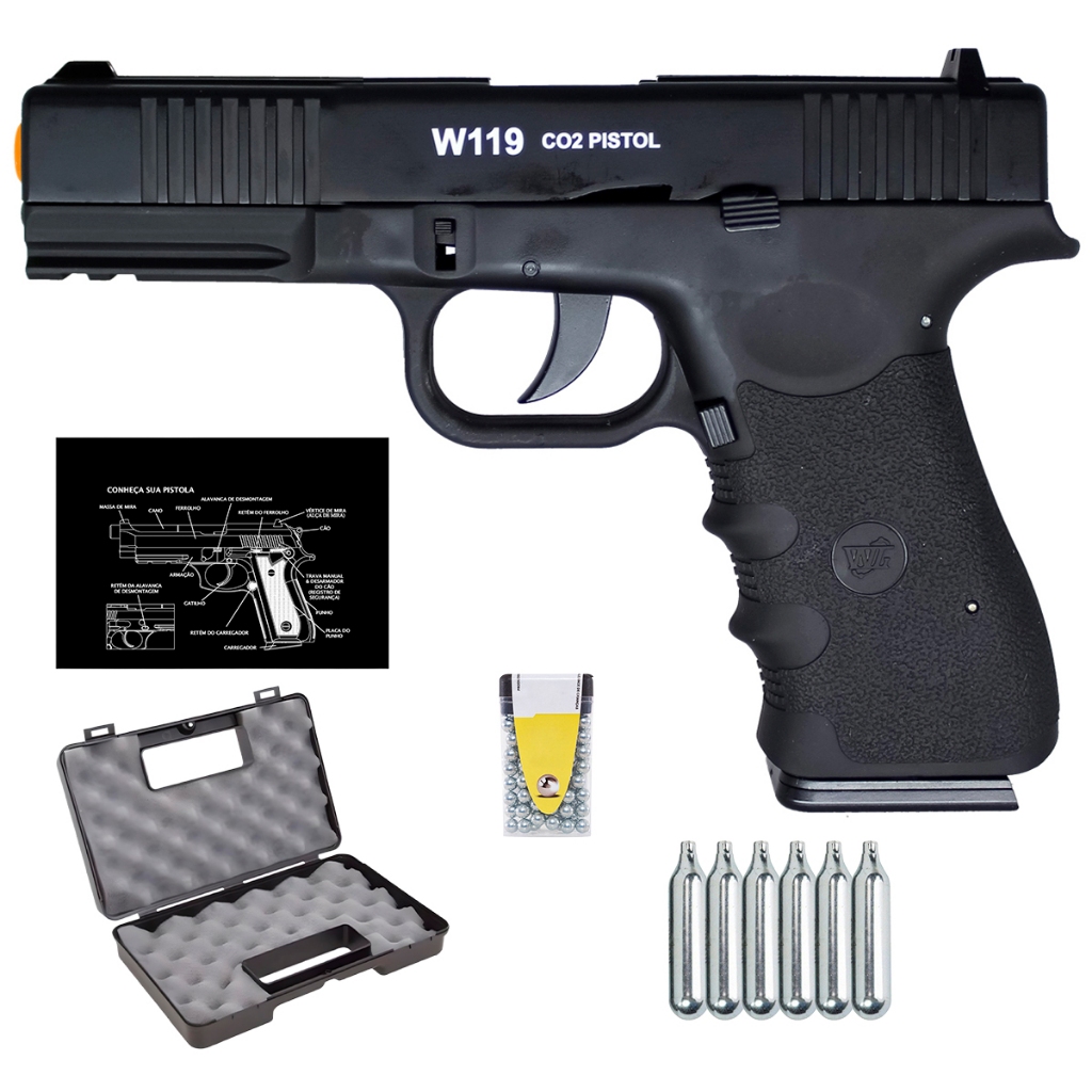 Pistola de Pressão Co2 W119 Blowback Slide Metal 4.5mm - Wingun ...