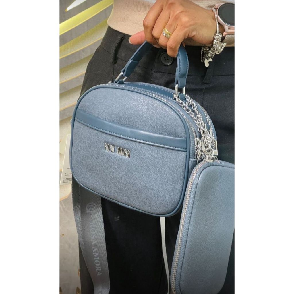 Bolsa Feminina Rosa Amora Tamanho Médio Com Mini Pouch Alça Grossa ...