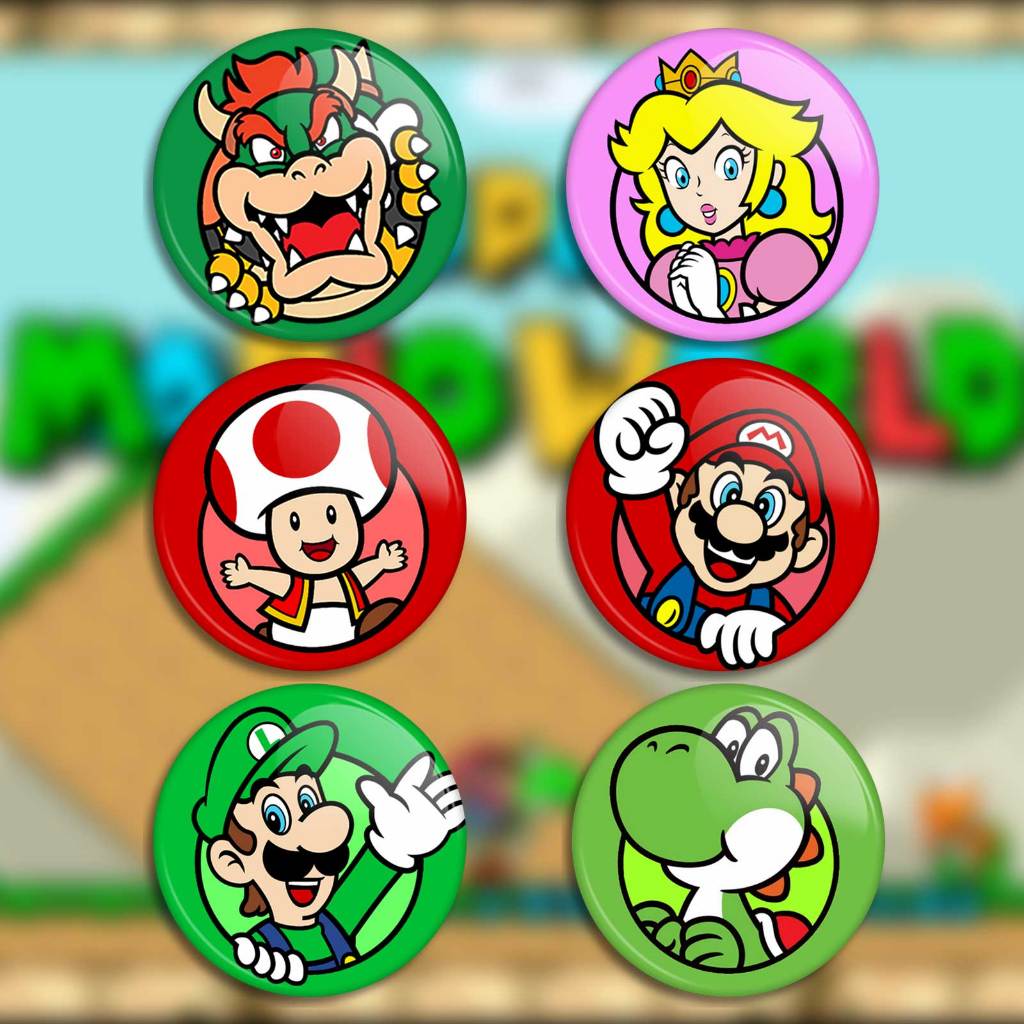 Botons Mario bros Snes Kit com 6 Bottons Super Mario World, Buttons ...