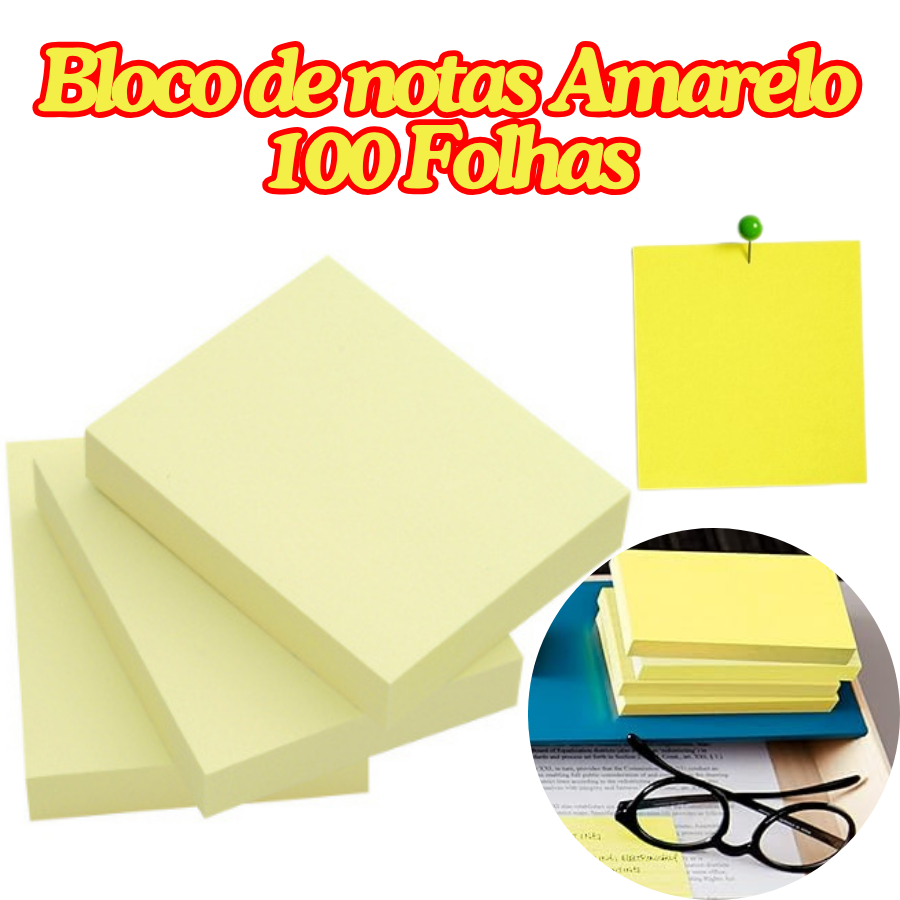 Bloco De Notas Adesivo Amarela 100 Folhas Para Anotações Post it De ...