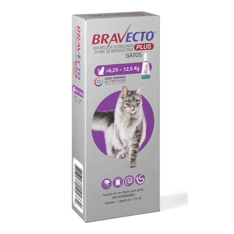Bravecto Plus Transdermal 500mg/1,79ml para Gatos de 6,25kg a 12,5kg | Shopee Brasil