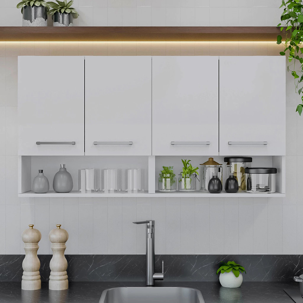 Armário Suspenso de Cozinha 3 ou 4 Portas com Nicho Click Forte ...