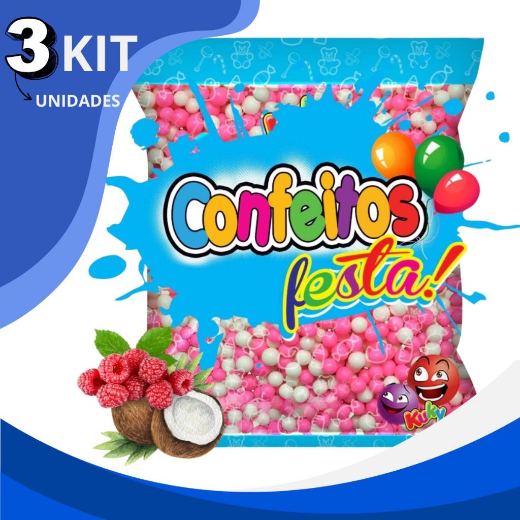 Confeito Bolinhas P/Festa 500gr Kuky - Coco c/ Framboesa (branco/rosa ...