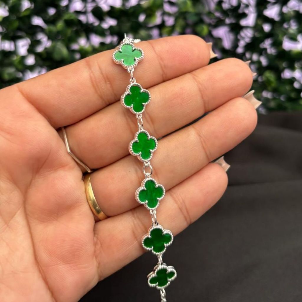 PULSEIRA TREVO VERDE PRATA BANHADA 925 ESTILO BLOGUEIRA MODA VAN CLEF ...
