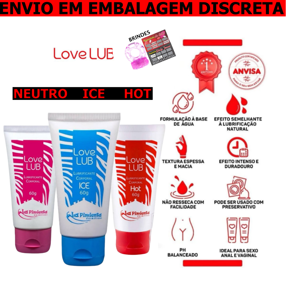 Kit Gel Lubrificante Para Sexo Anal ou Vaginal Love Lub Neutro/ Hot ...