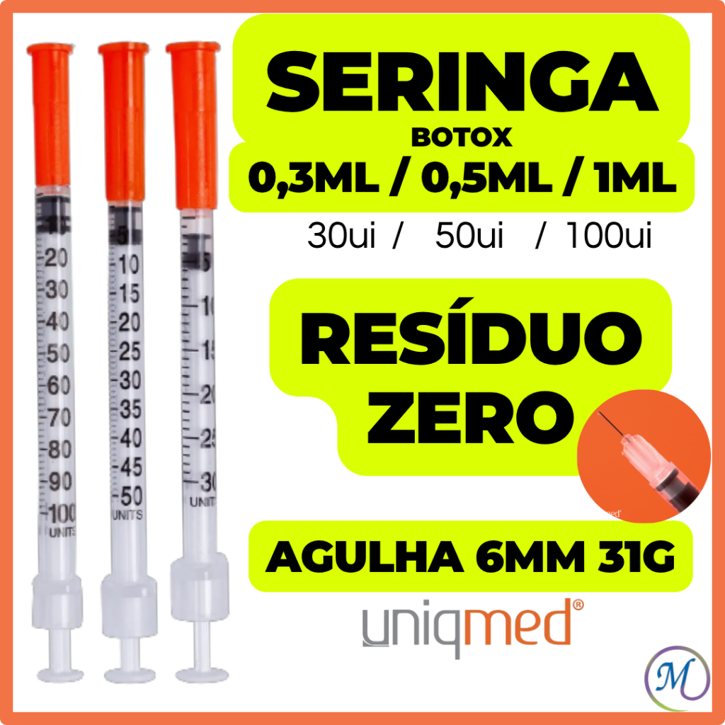 Seringa De Insulina 0,3ml, 0,5ml, 1ml C/ agulha 6mm x 31g - ZERO ...