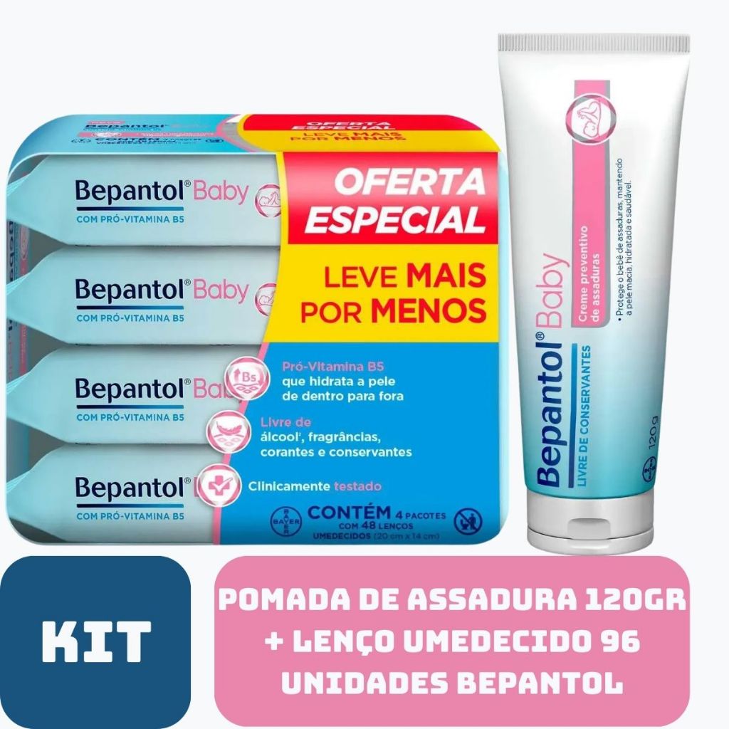 KIT Bepantol Pomada de Assadura 120gr + Lenço Umedecido 96 Unidades ...