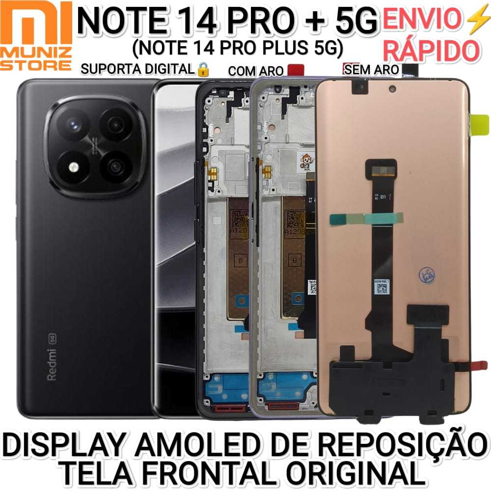Frontal Redmi Note 14 Pro + Plus 5G Original Amoled S/Aro Com Moldura Oled Display Suporta ...