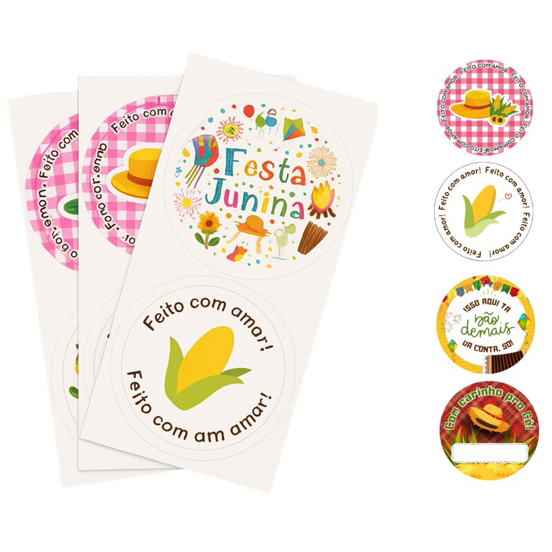 kit 50 Adesivos Personalizados festa junina Arraiá dia dos Pais 4x4 / 5x5 cm - Recorte ...