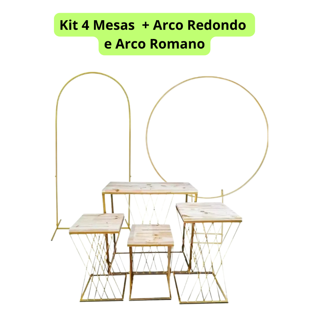 Kit 4 Mesas Teia Pegue e Monte Festa + Arco Redondo e Arco Romano ...