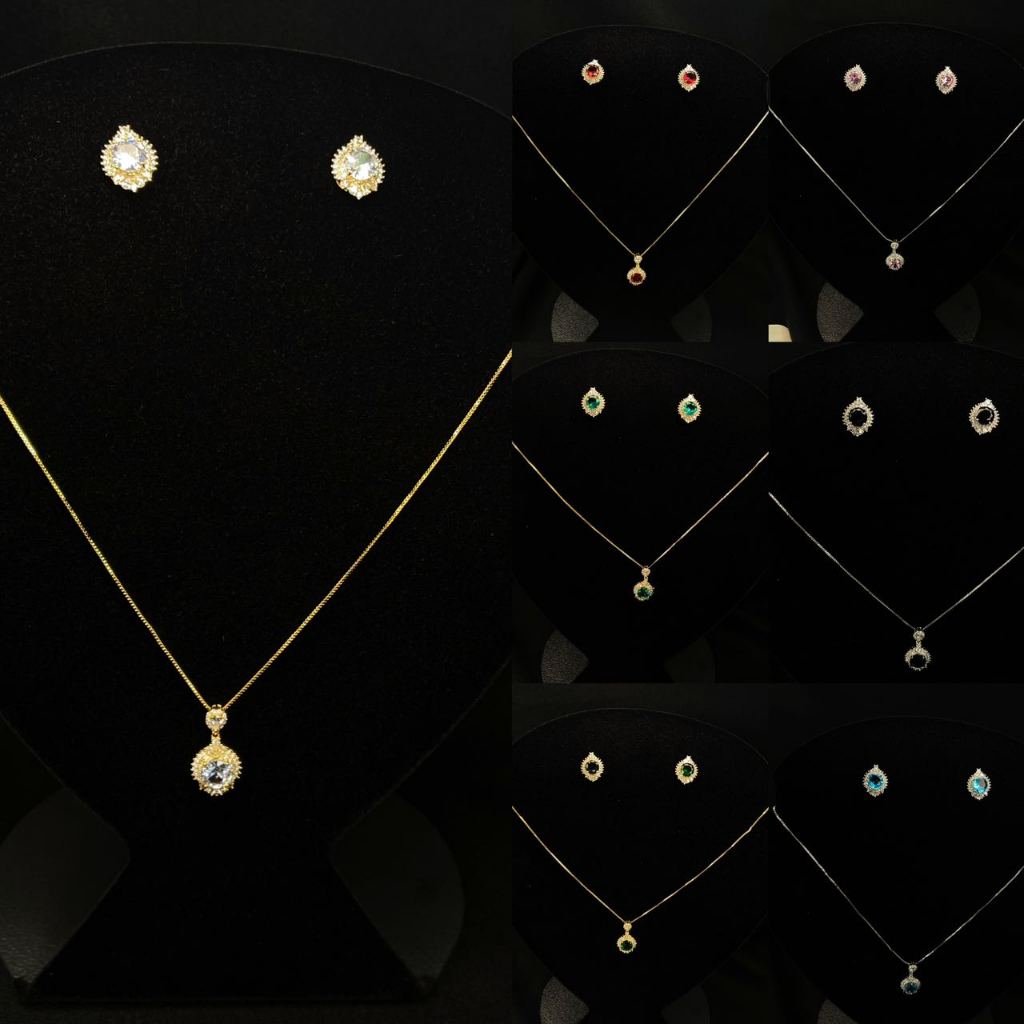 O colar que nunca desbota, brincos e pacotes são sofisticados e ...