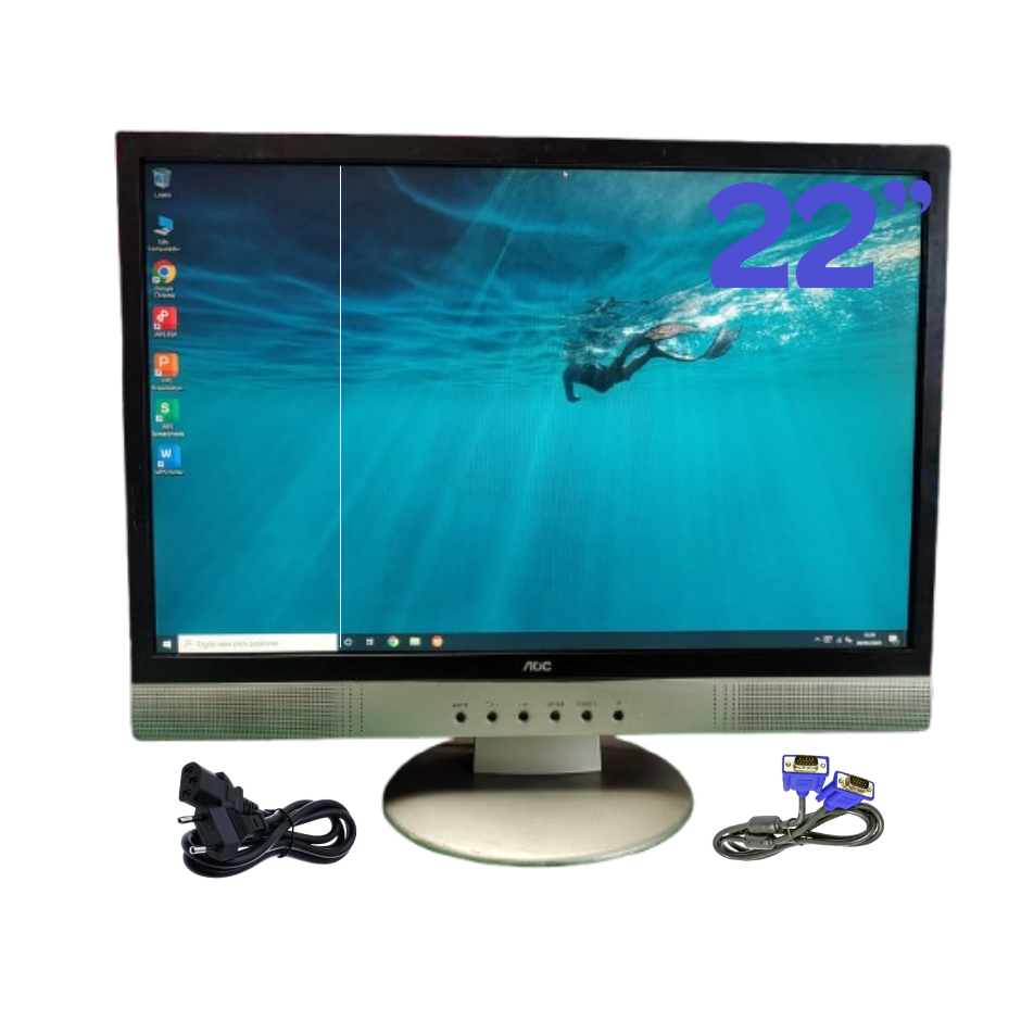 Tela Monitor Grande de 22 Polegadas AOC Entrada VGA Usado Com Detalhes de Uso VEJA O ANUNCIO ...