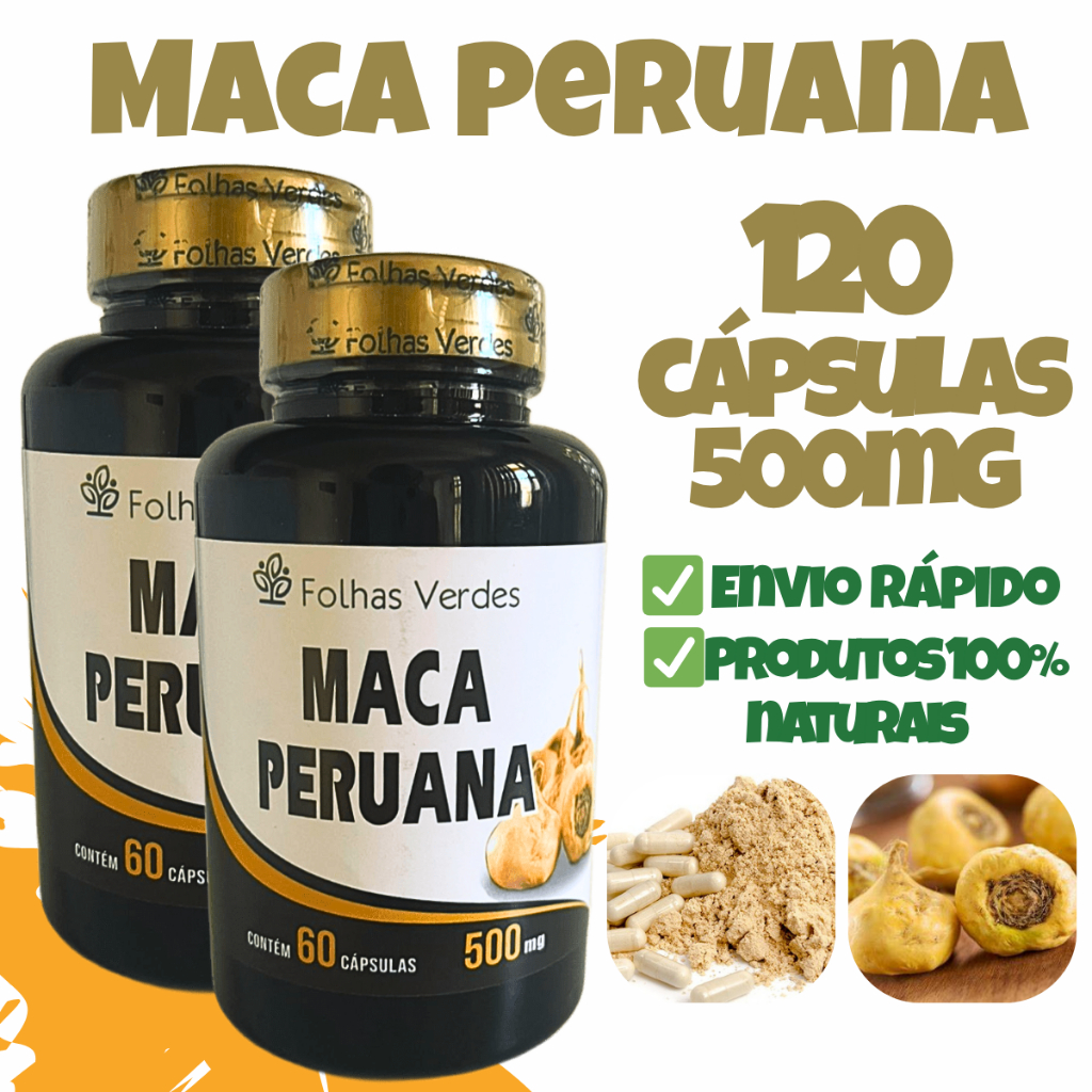 Maca Peruana pura 500mg - Folhas Verdes | 60 Cápsulas cada frasco ...
