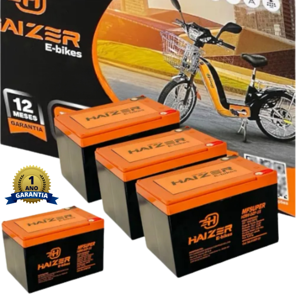 4 Baterias Bike Elétrica 15ah 1 Ano de Garantia Haizer 12v Ciclo ...