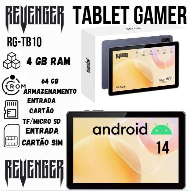 Tablet Gamer Revenger de 10″ c/Capa e Pelicula | 4GB RAM | 64GB ROM ...