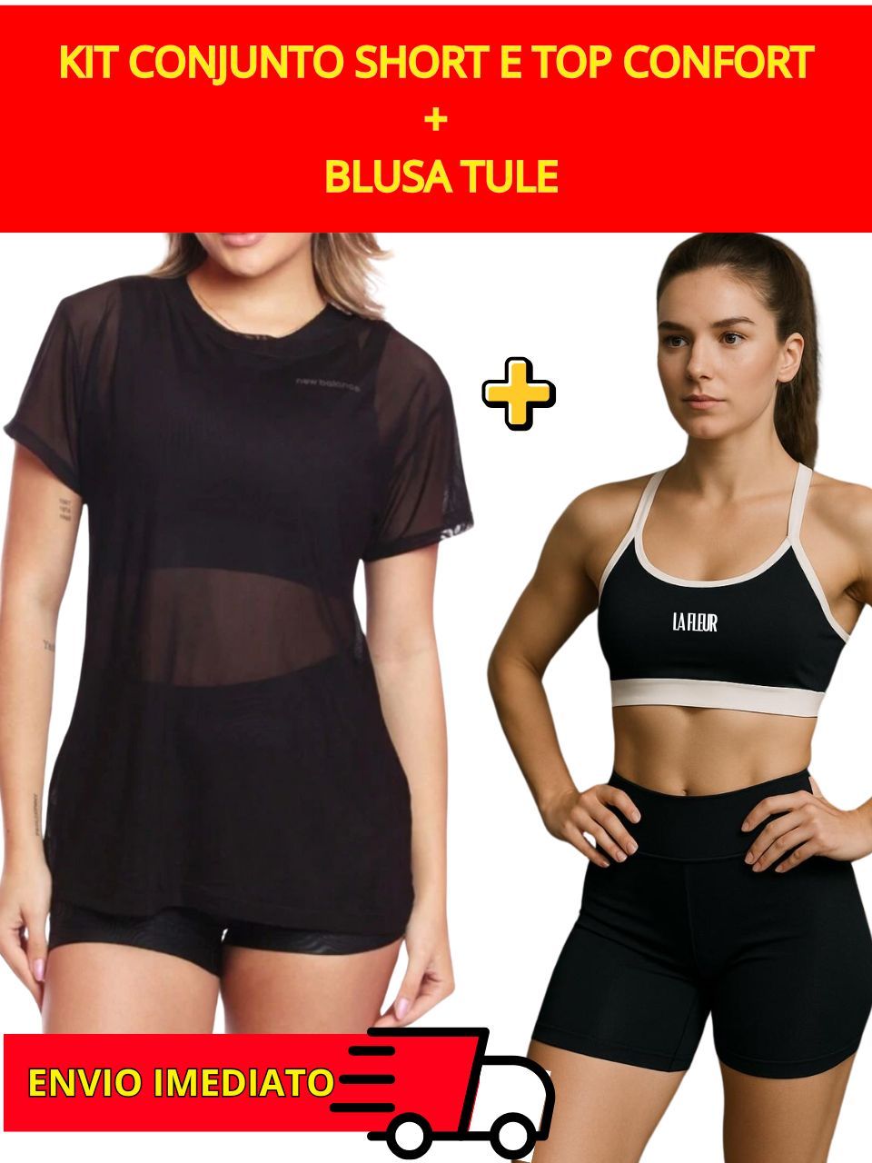 Kit Conjunto Fitness de Treino Short e Top Modelador no Suplex + Blusa ...