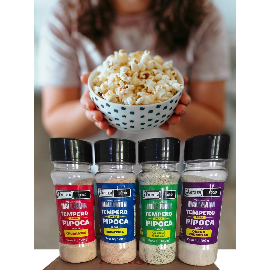 Tempero para pipoca com 04 sabores manteiga, churrasco, queijo e ...