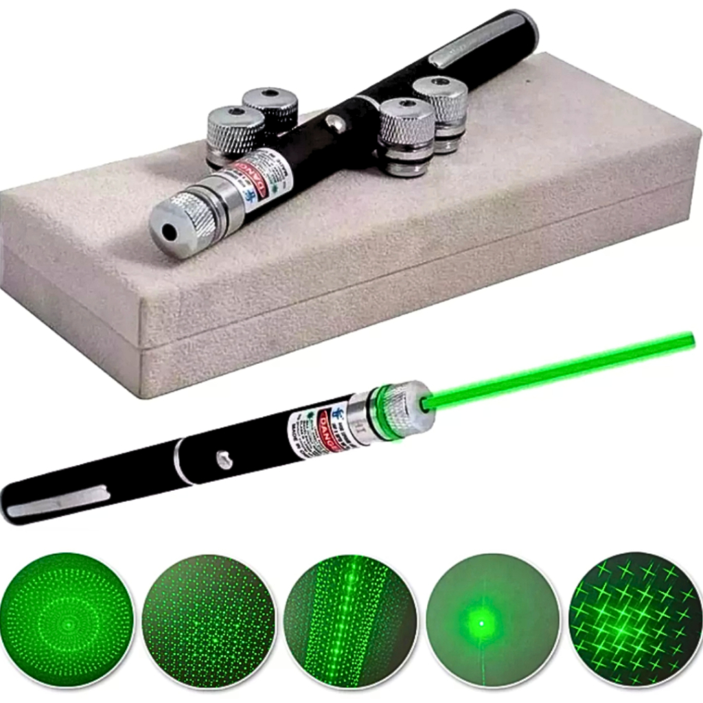 Caneta Laser Pointer Verde Alta Potência Longo Alcance + 5 Ponteiras de ...