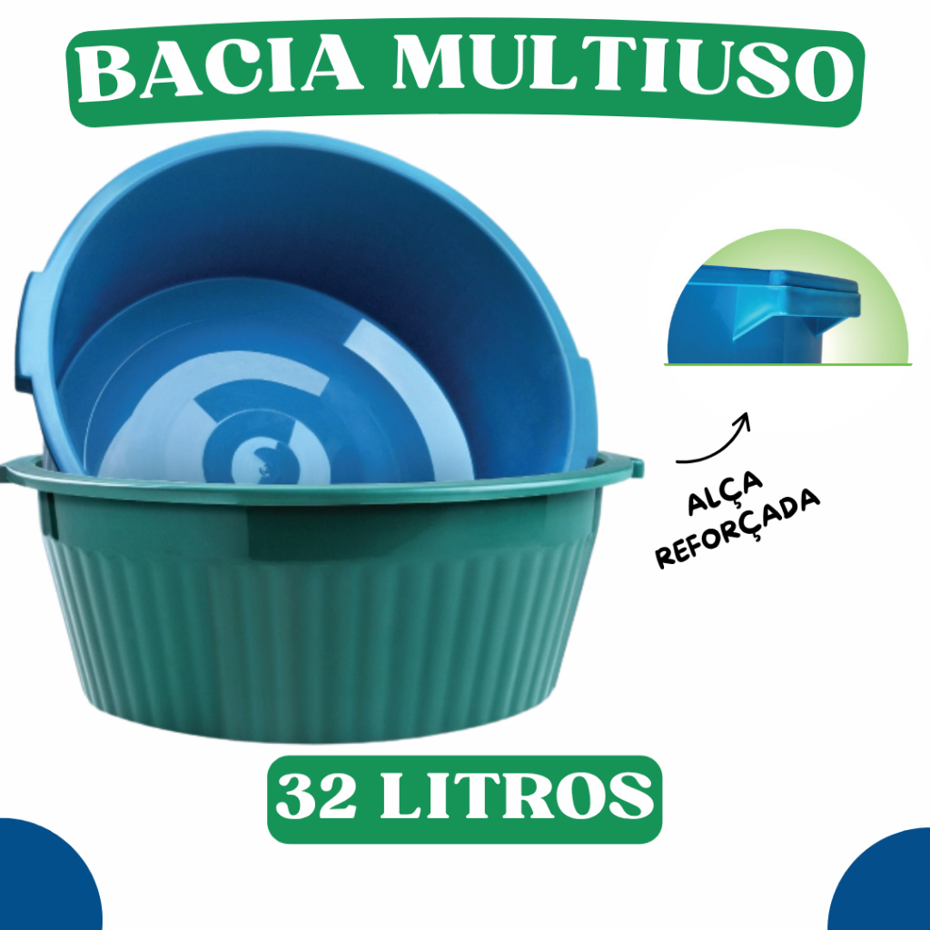 Bacia Grande 32 Litros Canelada Com Alça Reforçada - Cores Sortidas - 1 ...
