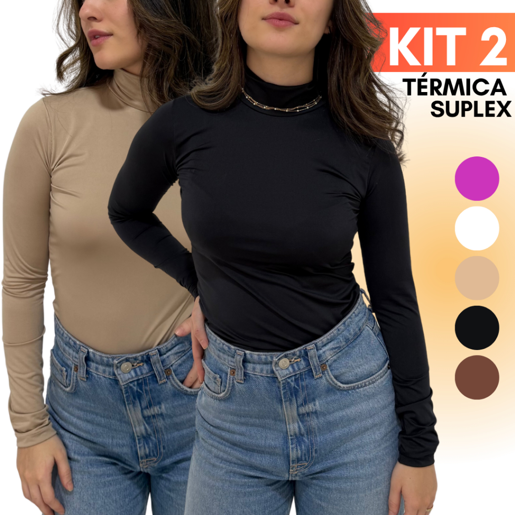 Kit 2 Blusa Feminina Cacharrel Manga Longa Gola Alta Segunda Pele ...