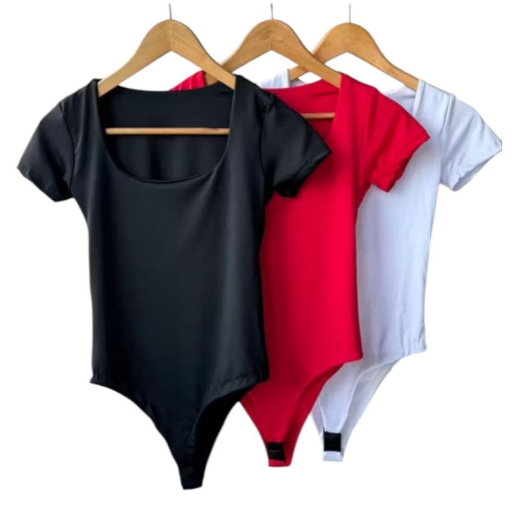 Kit 3 Body Feminino Decote Quadrado Manga Curta Tecido Suplex Moda ...