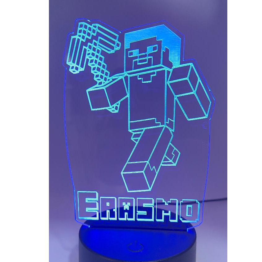 Luminaria jogo Minecraft Led Luz Noturna em acrilico de 3mm com base de ...