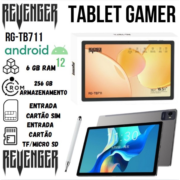 Tablet Gamer Revenger 10.51″ c/Capa, Caneta, Pelicula | 6GB RAM/256GB ...