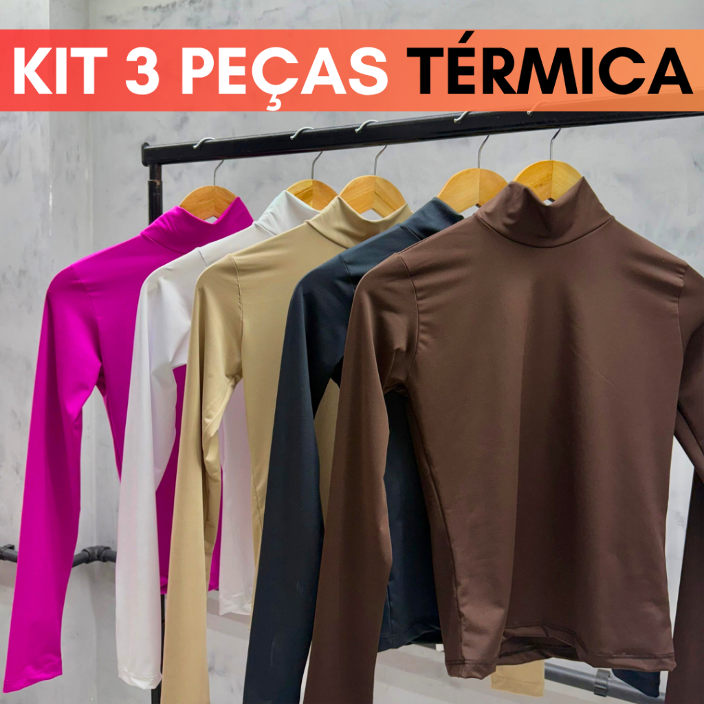 Kit 3 Blusa Feminina Cacharrel Manga Longa Gola Alta Segunda Pele ...