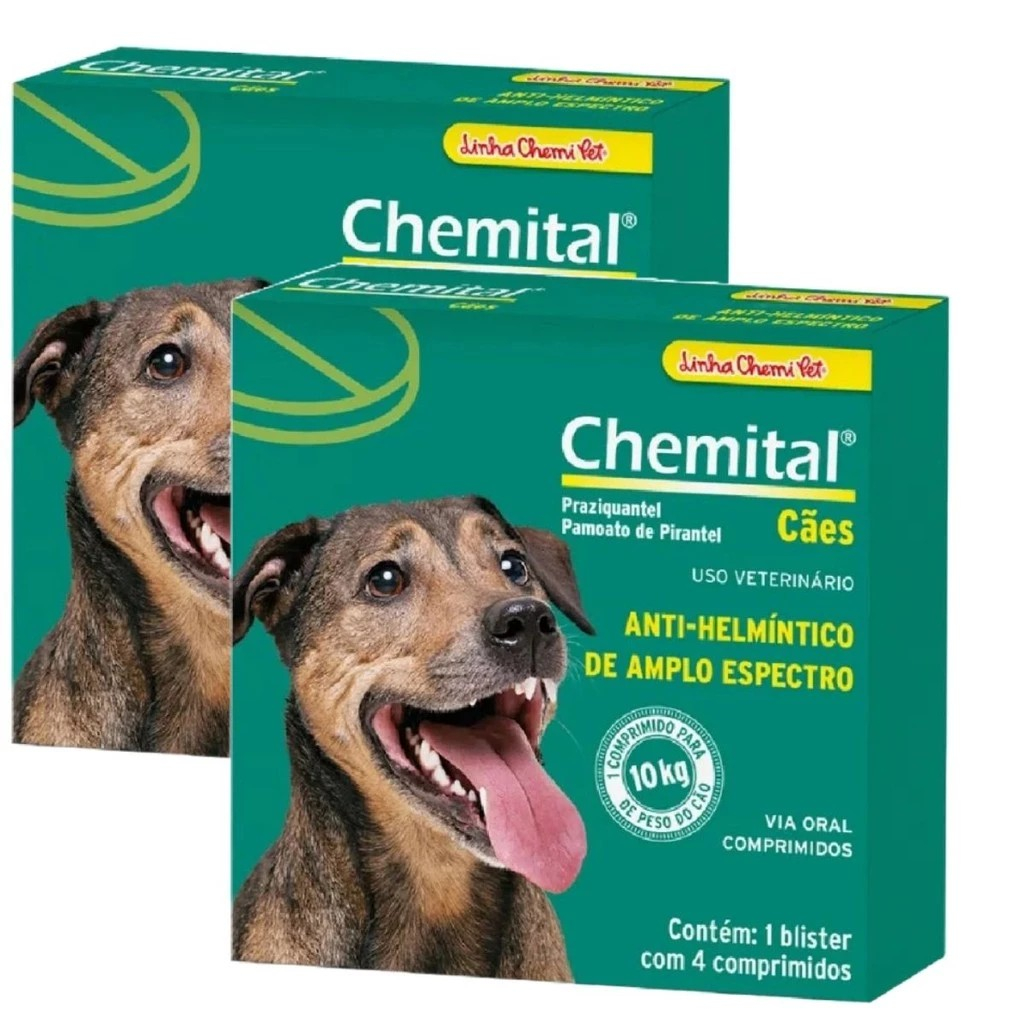 Kit C/ 2 Chemital Vermífugo Para Cães Com 4 Comprimidos - Chemitec ...