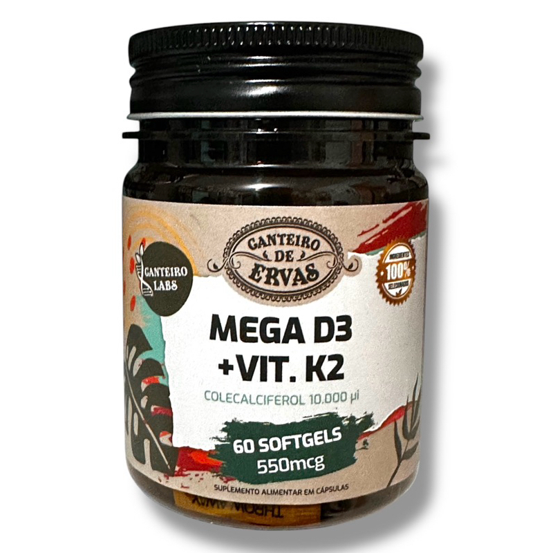 Mega D3 + K2 MK7 60 Cáps 550 mcg Canteiro de Ervas. | Shopee Brasil