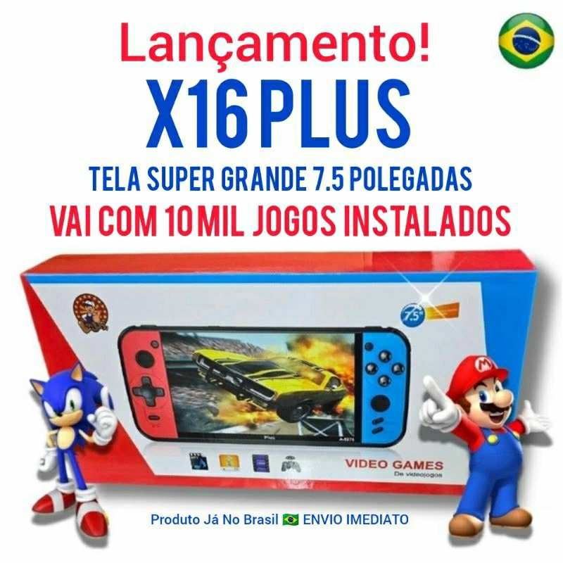 Console Vídeo Game Portátil X16 PLUS com tela de 7,5 Polegadas + 1 ...