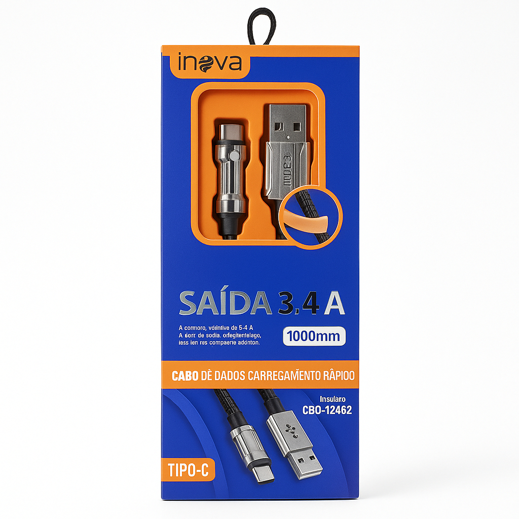 Cabo USB Tipo C Turbo Inova CBO-12462 3.4A Reforçado Carregamento ...