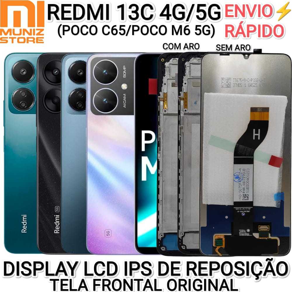 Display Tela Redmi 13C 4G/5G/Poco C65/M6 5G Original Nacional LCD IPS Frontal Com Moldura ou Sem ...