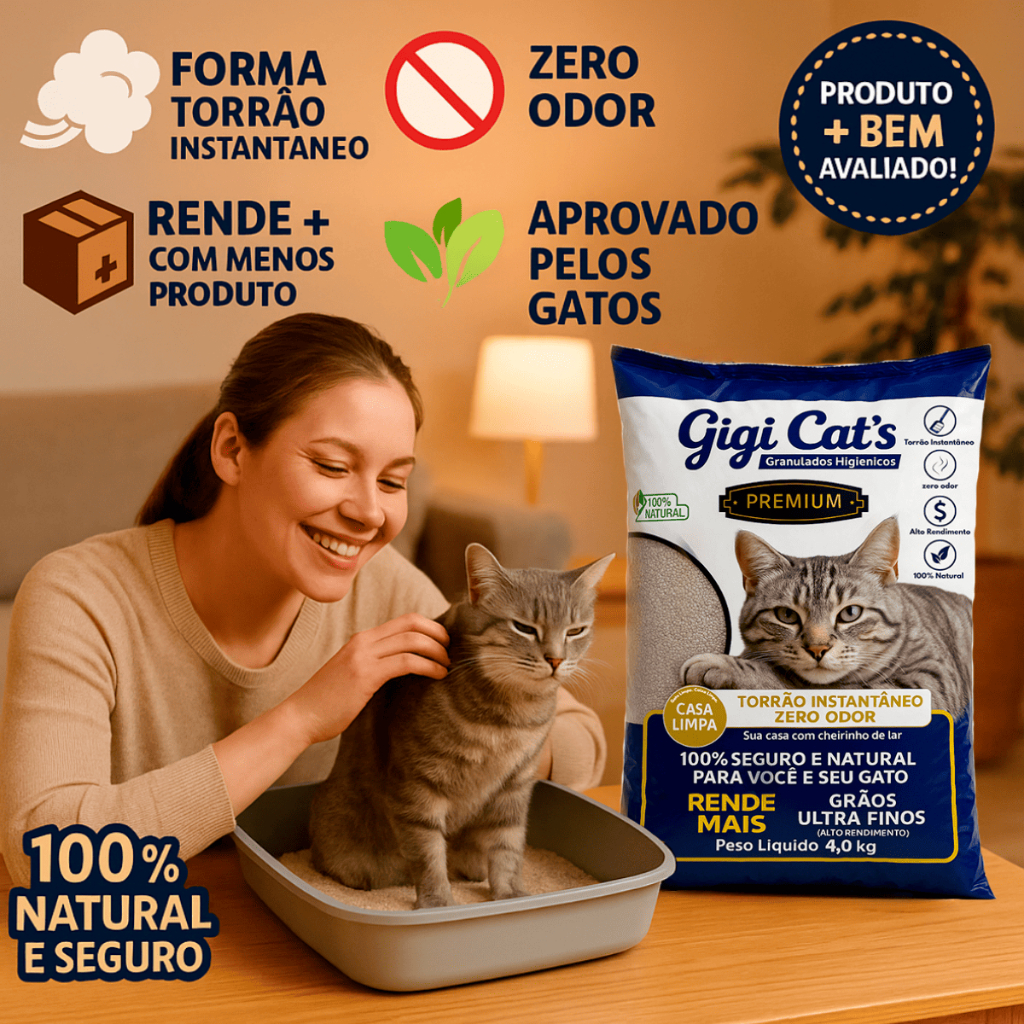 Areia Higiênica Para Gatos Grãos Finos Zero Odor 4KG Gigi Cats Bentonita Natural | Shopee Brasil